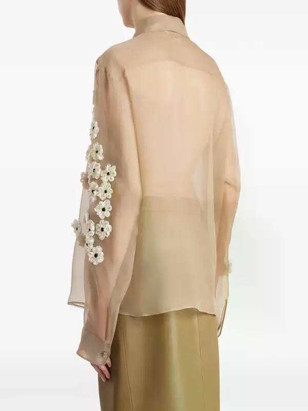 Khaite Argo Floral-embellished Silk Organza Shirt - Neutrals