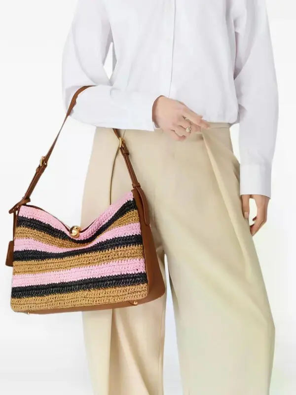 Furla Striped Crochet Raffia Shoulder Bag - Brown
