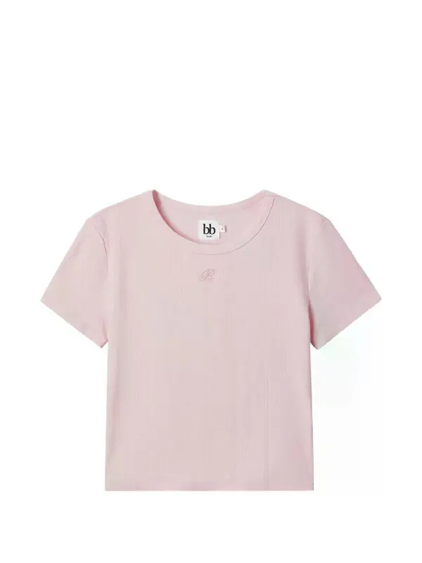 B+AB Ribbed Crew-neck T-shirt With Logo Detail - Pink