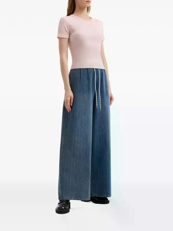 B+AB Ribbed Crew-neck T-shirt With Logo Detail - Pink