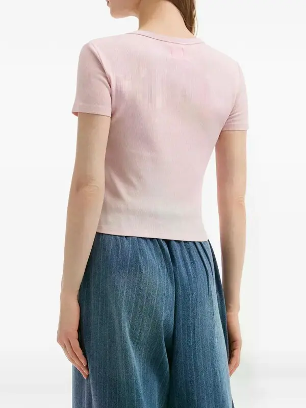 B+AB Ribbed Crew-neck T-shirt With Logo Detail - Pink