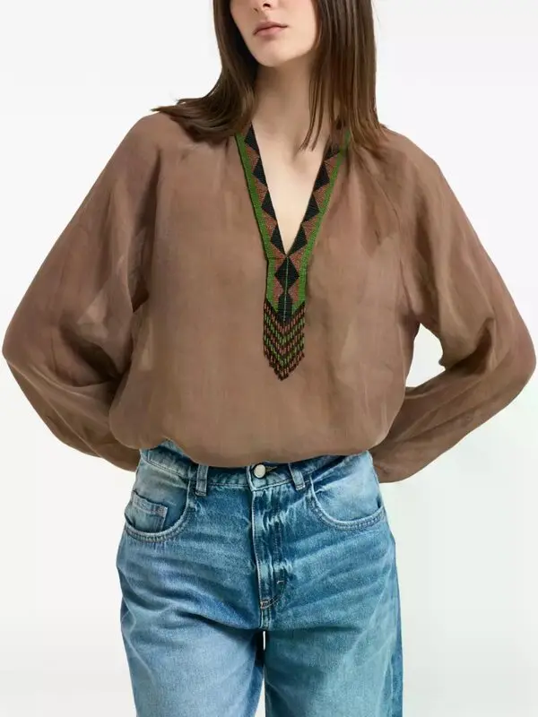 BAZAR DELUXE V-neck Beaded Blouse