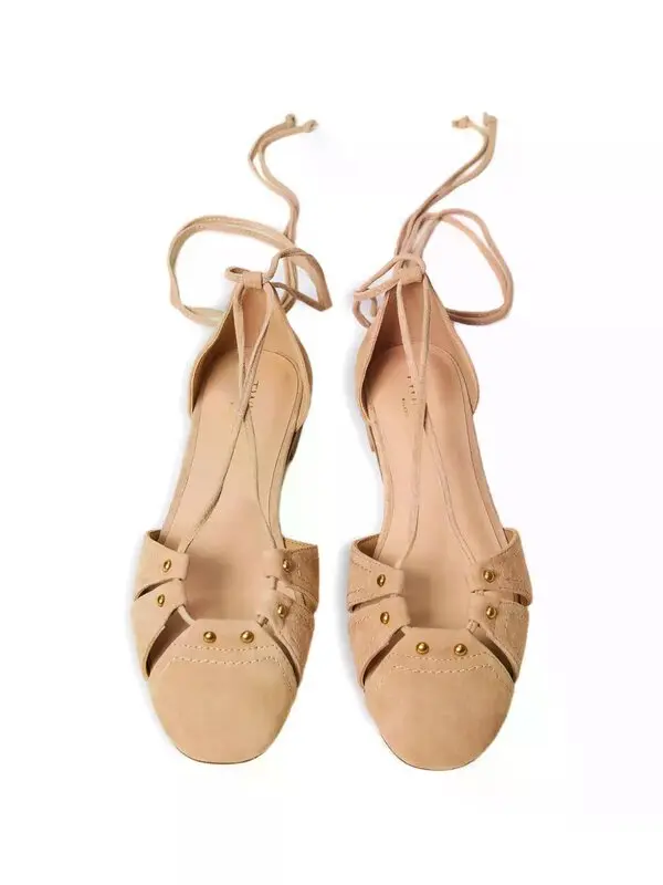 TWINSET Suede Cut-out Ballet Flats With Ankle Tie - Neutrals