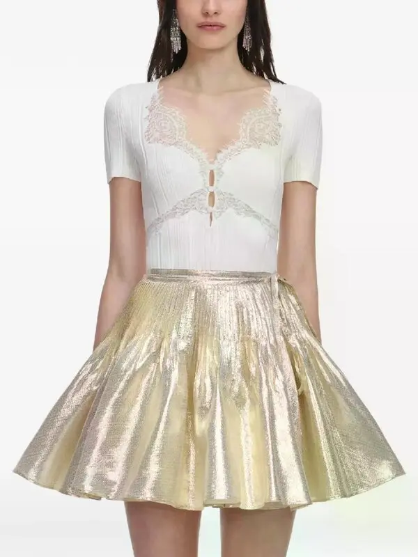 SELF-PORTRAIT Lace Trimmed Ribbed Top