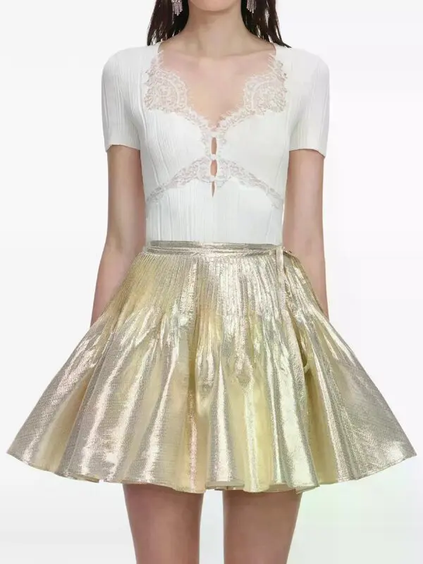 SELF-PORTRAIT Lace Trimmed Ribbed Top