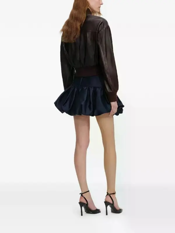 SELF-PORTRAIT Ribbed Leather Bomber Jacket