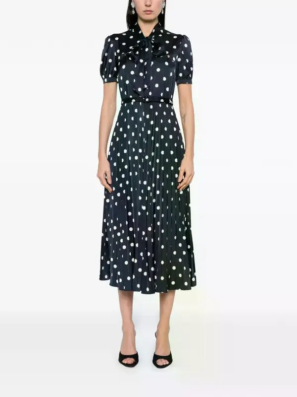 SELF-PORTRAIT Polka Dot Pleated Midi Dress