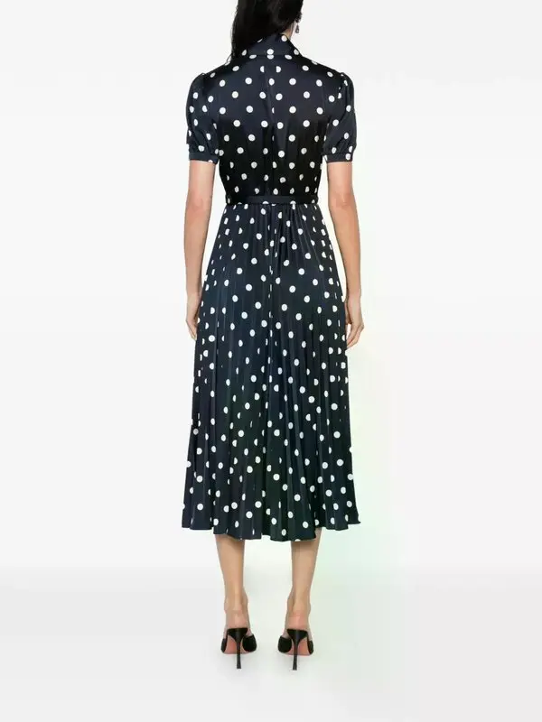 SELF-PORTRAIT Polka Dot Pleated Midi Dress