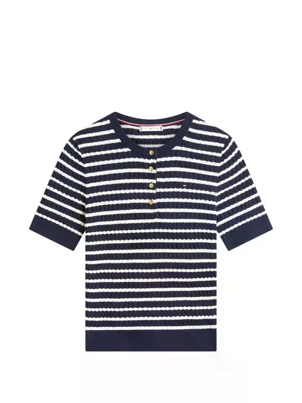 Tommy Hilfiger Striped Button-up T-shirt - Blue