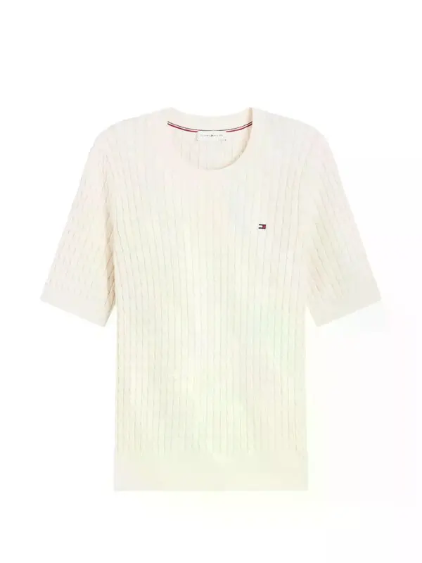 Tommy Hilfiger Off-white Cable Knit Short Sleeve Sweater - Neutrals