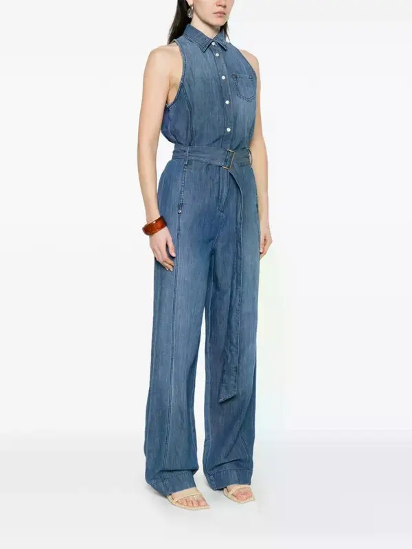 Pinko Belted Wide-leg Denim Jumpsuit - Blue