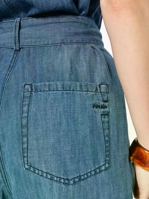 Pinko Belted Wide-leg Denim Jumpsuit