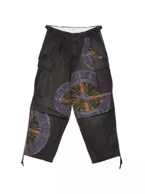 KHOKI Printed Cargo Pants With Flap Pockets And Drawstring Detail