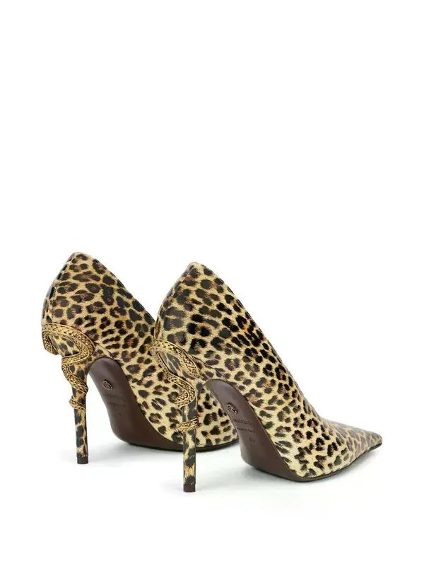 Roberto Cavalli Leopard Print Leather Pumps With Chain Detail
