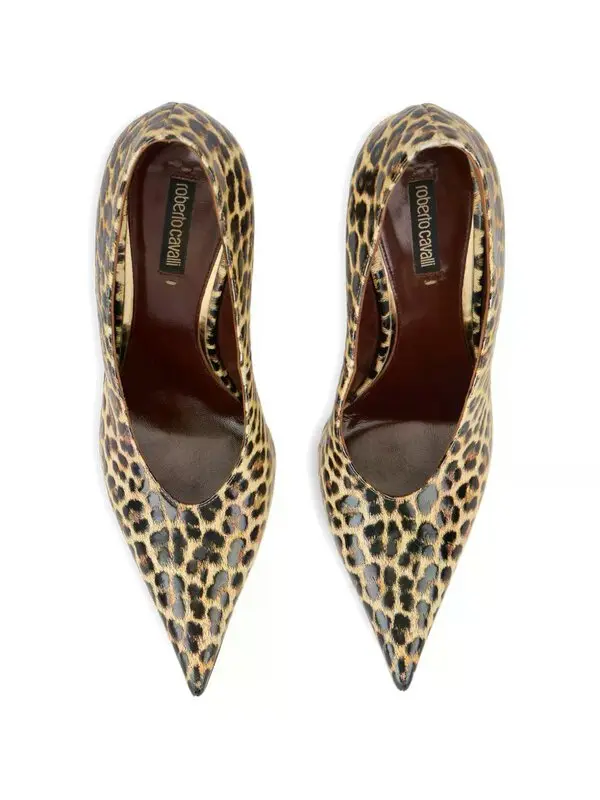 Roberto Cavalli Leopard Print Leather Pumps With Chain Detail