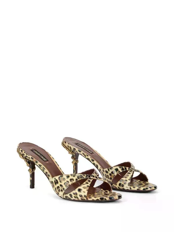 Roberto Cavalli Leopard Print Crossover Strap Heeled Sandals - Neutrals