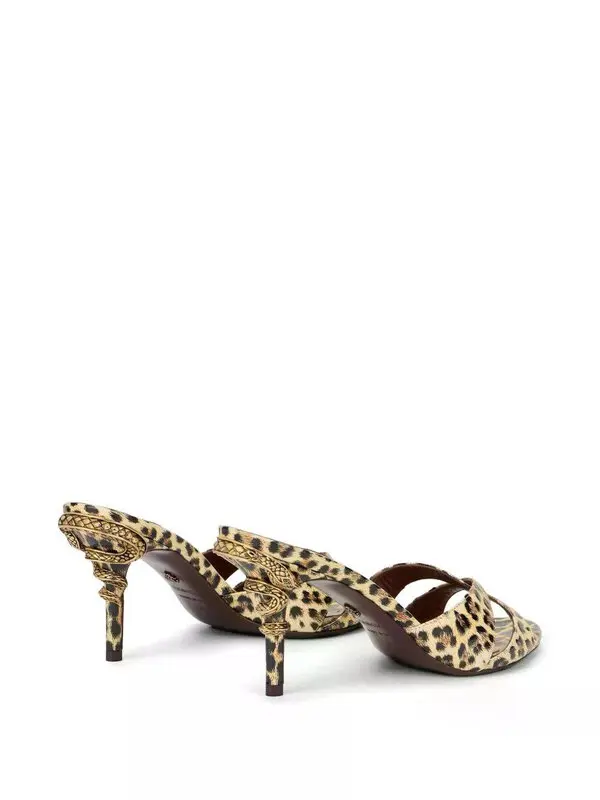 Roberto Cavalli Leopard Print Crossover Strap Heeled Sandals - Neutrals