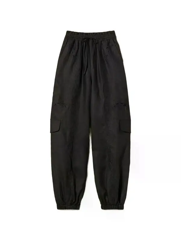 TWINSET Linen Broderie Anglaise Jogger Trousers - Black