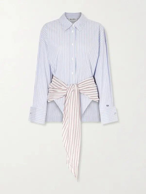 Attico Belted Striped Mini Dress - Blue