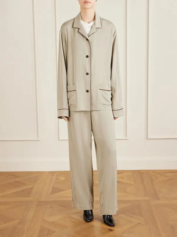 THE ROW Clarinda Piped Silk Shirt - Neutrals