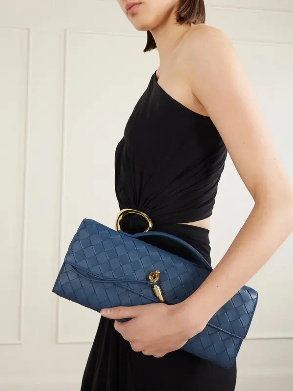 Bottega Veneta Andiamo Intrecciato Leather Clutch - Blue