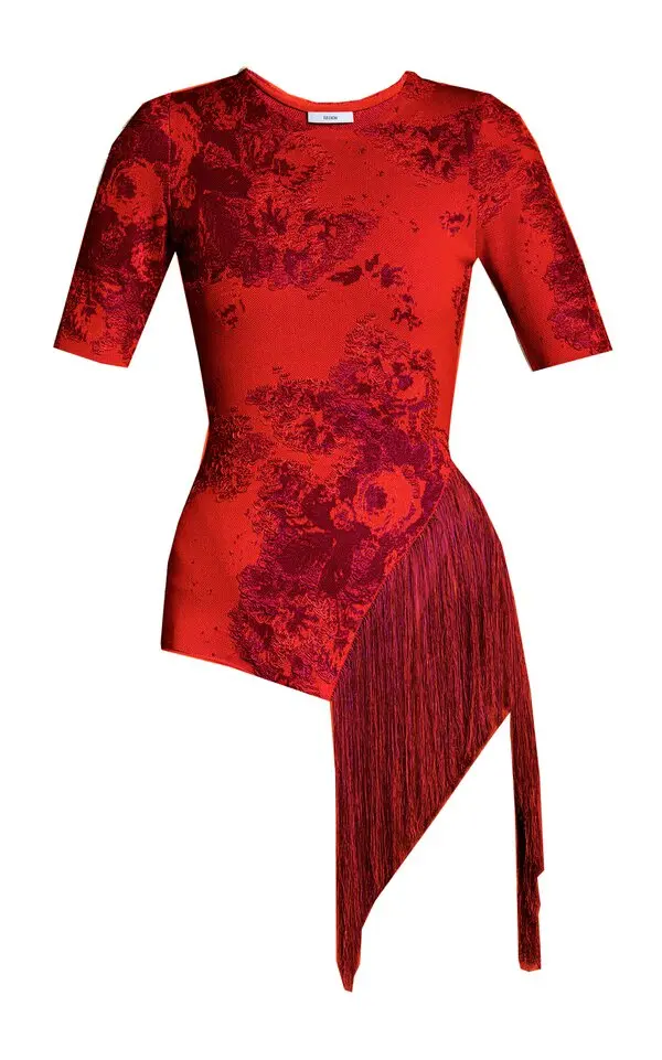Erdem French Fray Knit Top With Floral Motif - Red