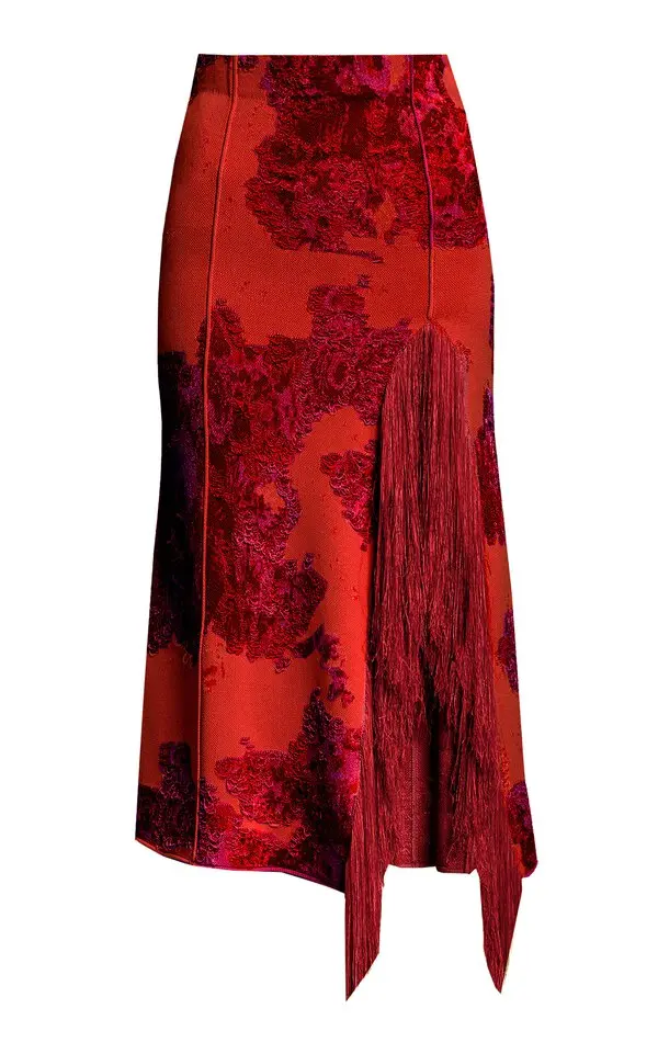 Erdem Knit Midi Skirt With Fray Detail - Red