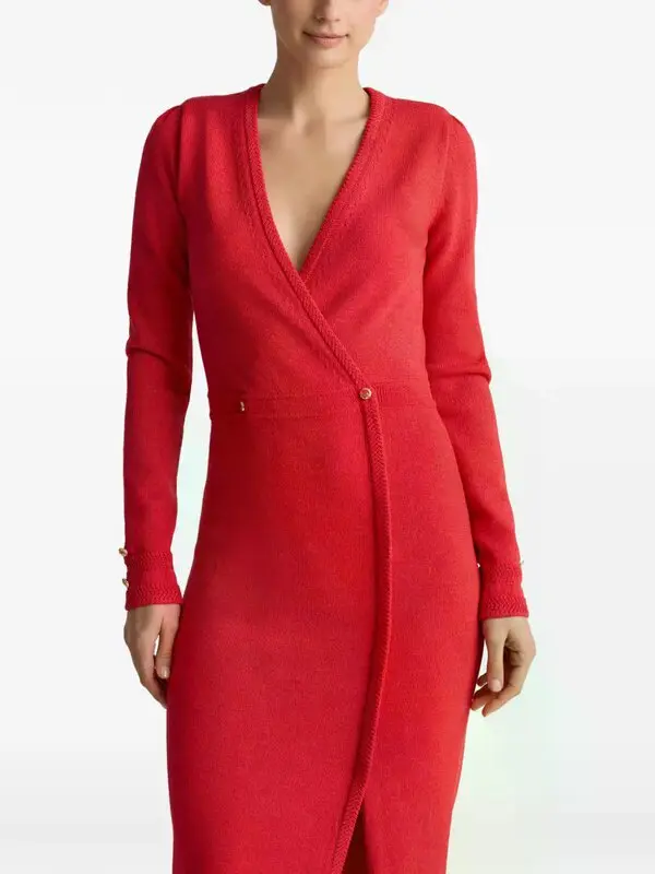 St. John Knit V-neck Midi Dress With Bracelet Sleeves