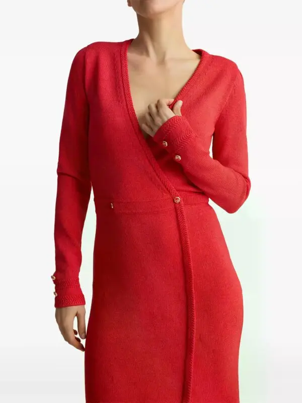 St. John Knit V-neck Midi Dress With Bracelet Sleeves