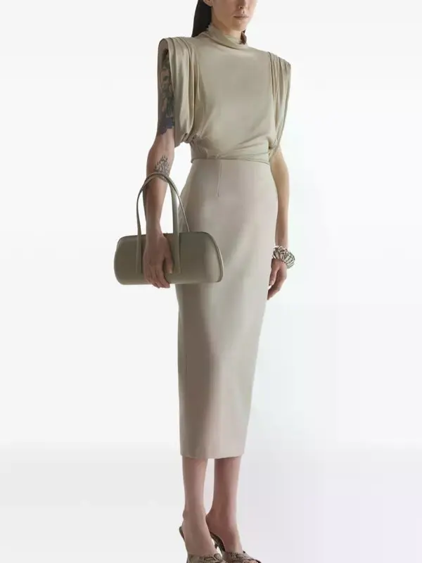 MUGLER High Neck Draped Jersey Blouse - Neutrals