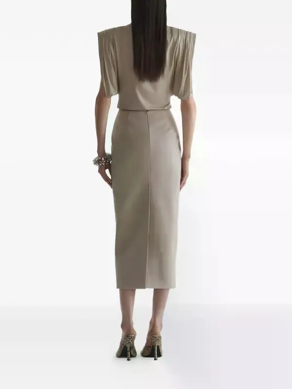 MUGLER High Neck Draped Jersey Blouse - Neutrals