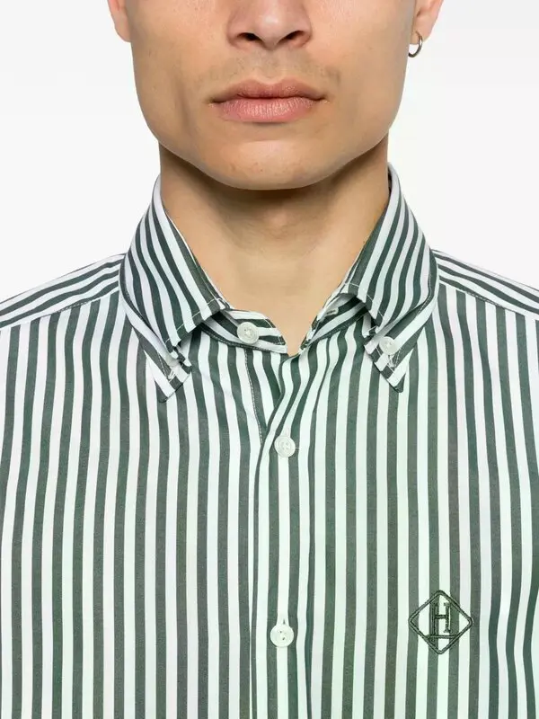 Herno Striped-pattern Logo-embroidery Shirt - Green