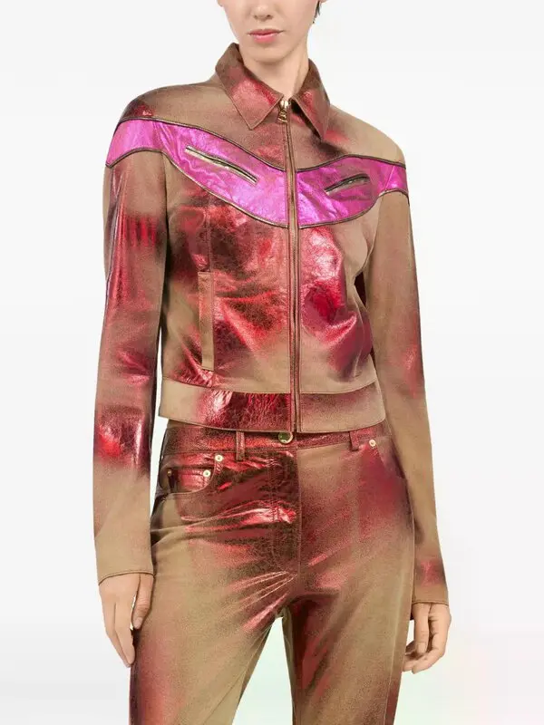 Roberto Cavalli Metallic Finish Leather Jacket