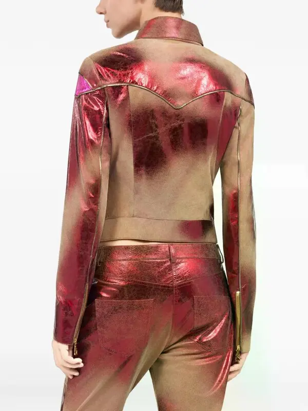 Roberto Cavalli Metallic Finish Leather Jacket