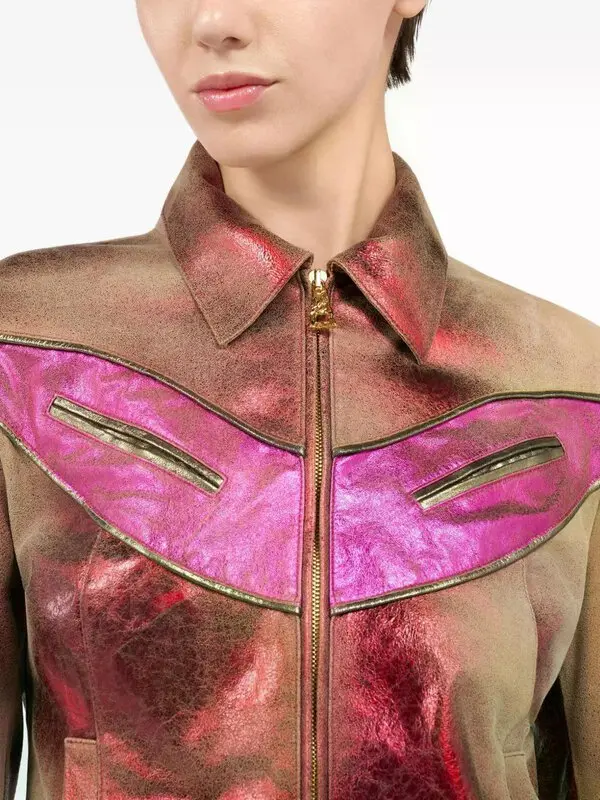 Roberto Cavalli Metallic Finish Leather Jacket