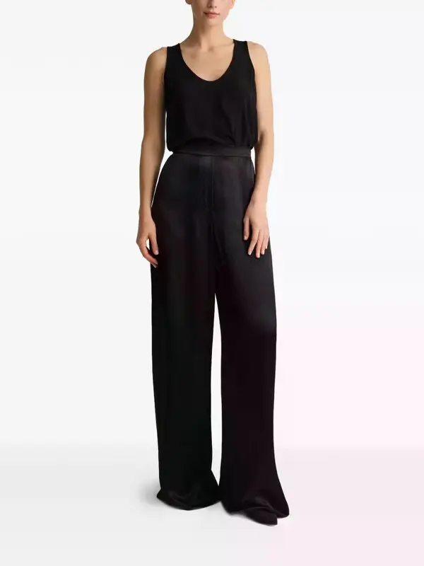 St. John Hammered Satin Wide-leg Trousers - Black