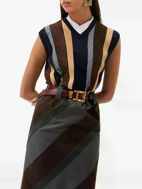 Versace Intarsia Wool And Leather Patchwork Vest - Blue
