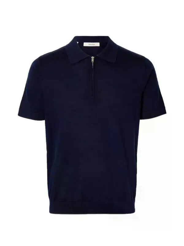 SELECTED Half Zip Knitted Polo - Blue