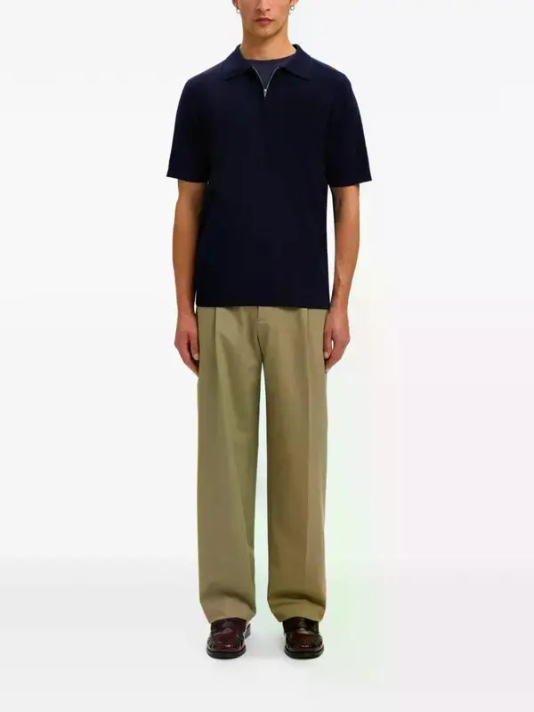 SELECTED Half Zip Knitted Polo - Blue