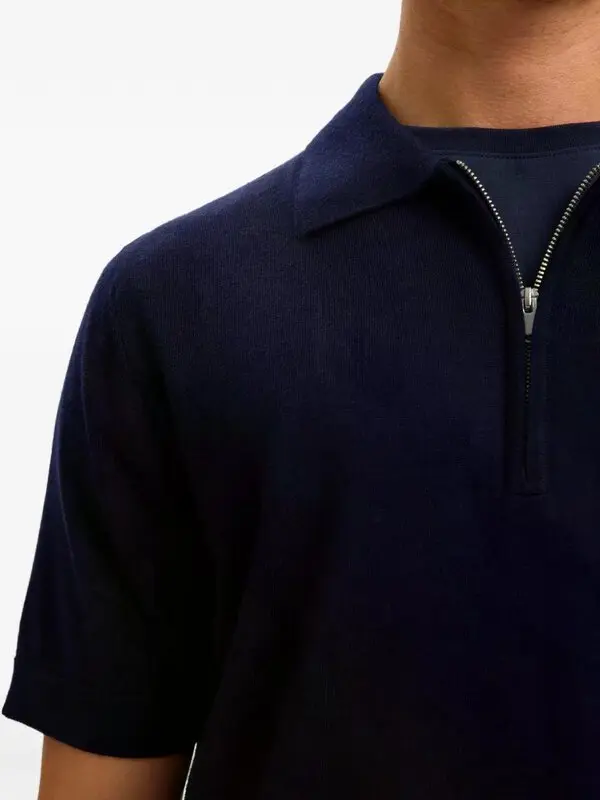 SELECTED Half Zip Knitted Polo - Blue