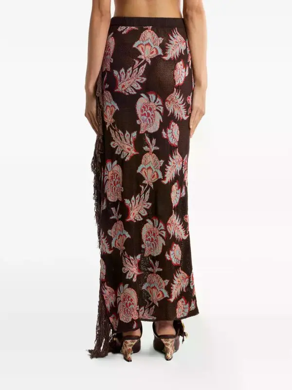 Etro Fringed Floral-print Asymmetric Knit Skirt