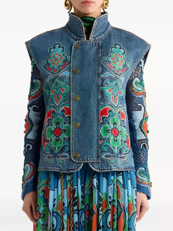 Etro Embroidered Denim Waistcoat