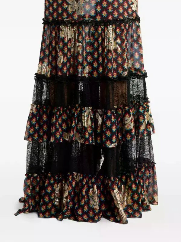 Etro Roses Pattern Lace Asymmetric Skirt - Black