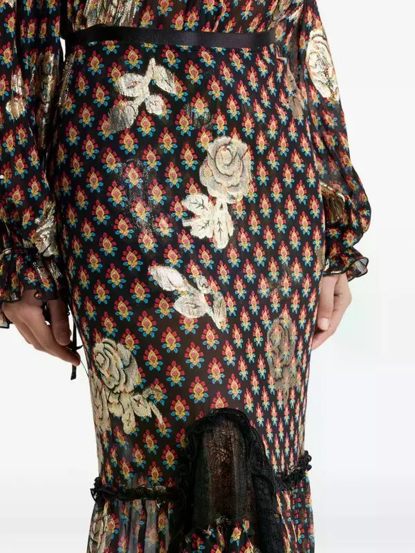 Etro Roses Pattern Lace Asymmetric Skirt - Black