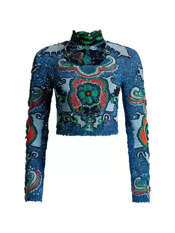Etro Floral Motif Cropped Top - Blue
