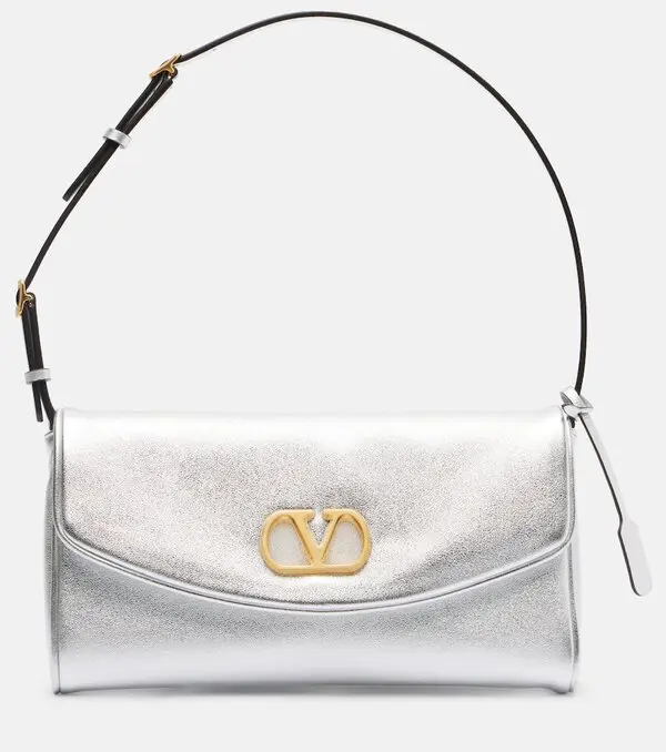 Valentino Garavani Small Metallic Leather Shoulder Bag - Silver