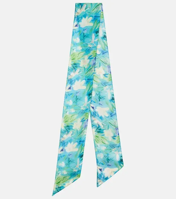 Chloé Wild Flowers Floral Silk Scarf - Blue