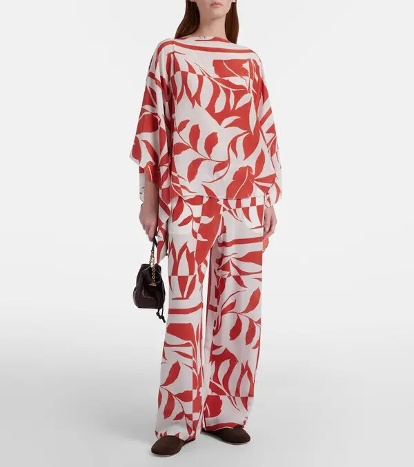 Max Mara Tambuto Printed Silk Blouse - Red