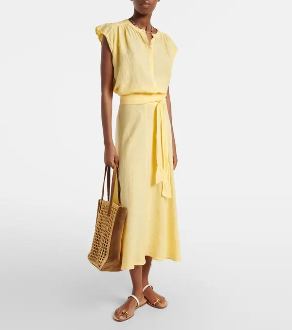 Velvet By Graham & Spencer Malina Linen Midi Skirt - Yellow
