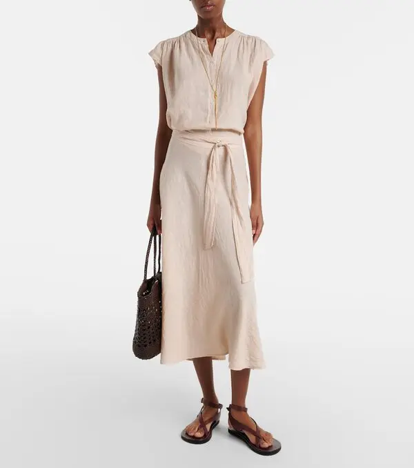 Velvet By Graham & Spencer Malina Linen Midi Skirt